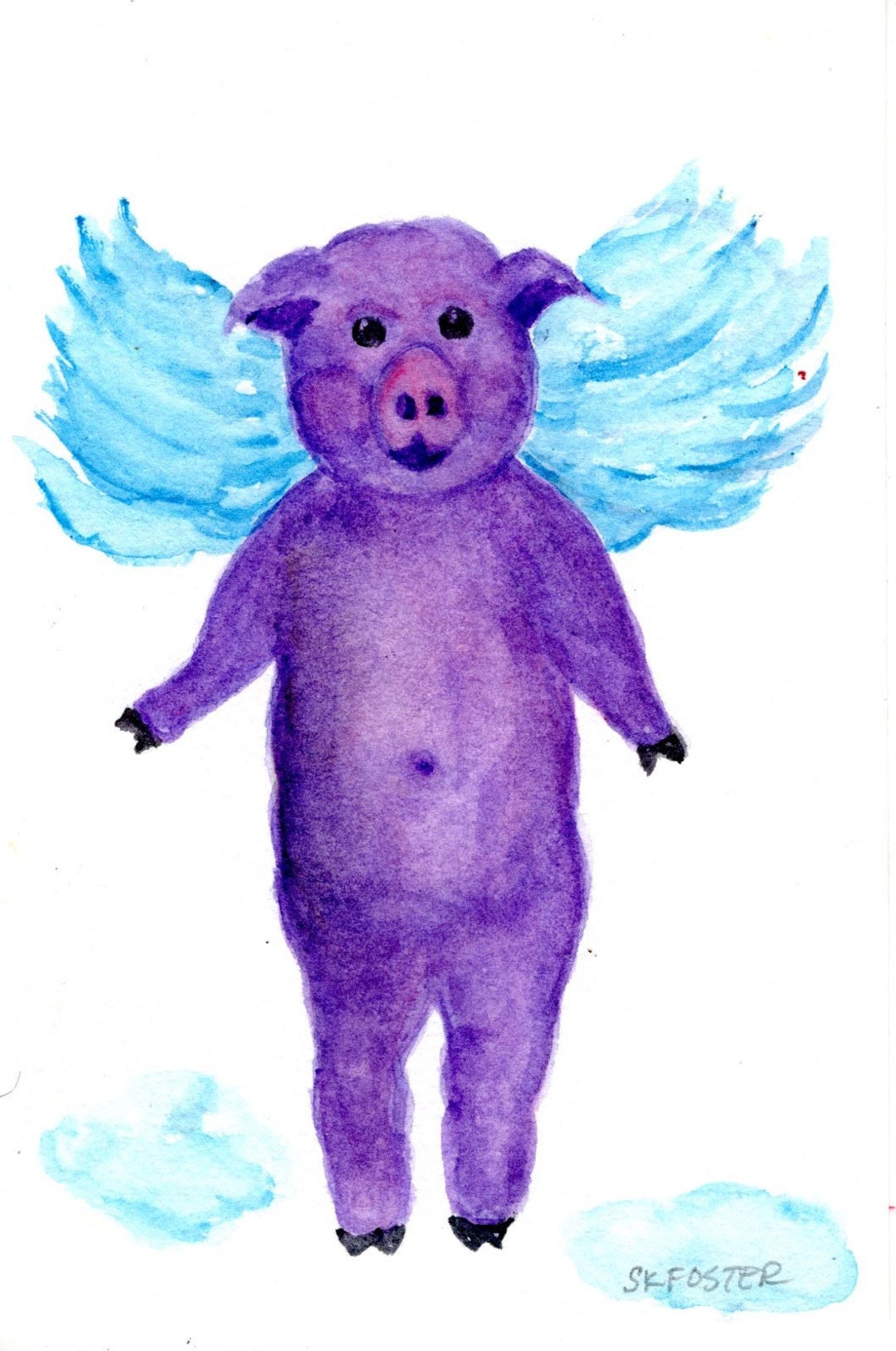 Original Purple Flying Pig Watercolor Painting Pig With Wings - Etsy