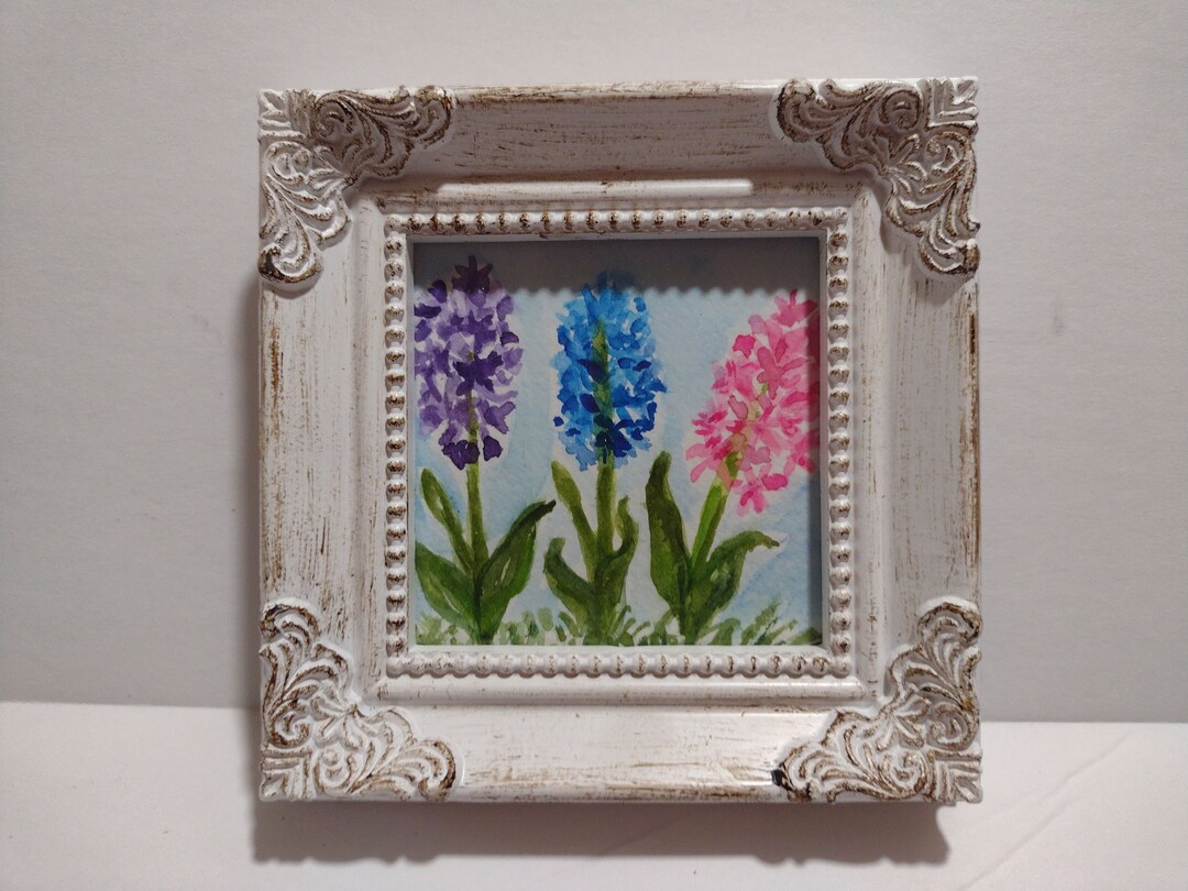 Original Flowers, Hyacinths Miniature Watercolor Painting, Tiny Floral ...
