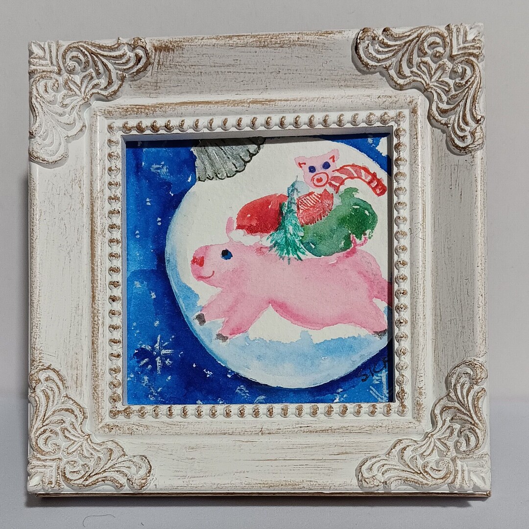 Original Santa Pigs Mini Watercolor Painting 3 X 3 Holiday - Etsy