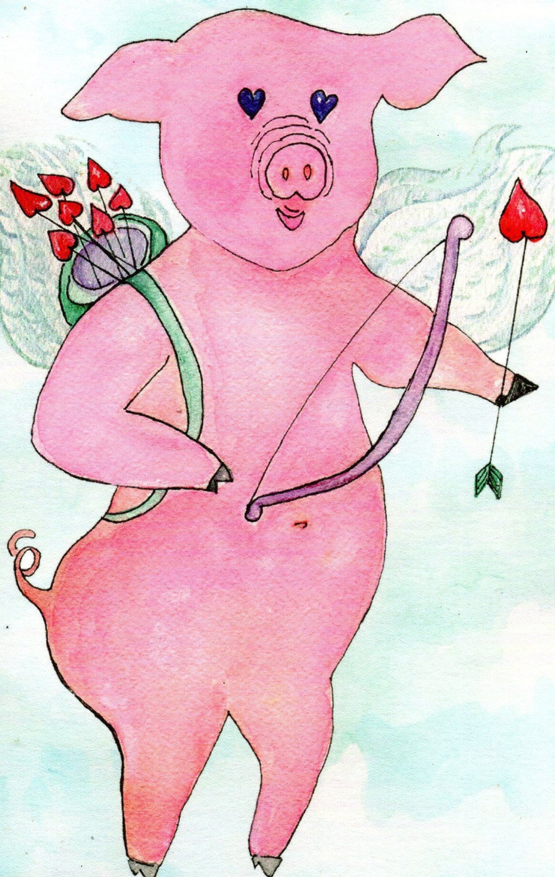 Cupig Valentine Card, Flying Pig With Bow and Arrow, Happy Valentine's ...