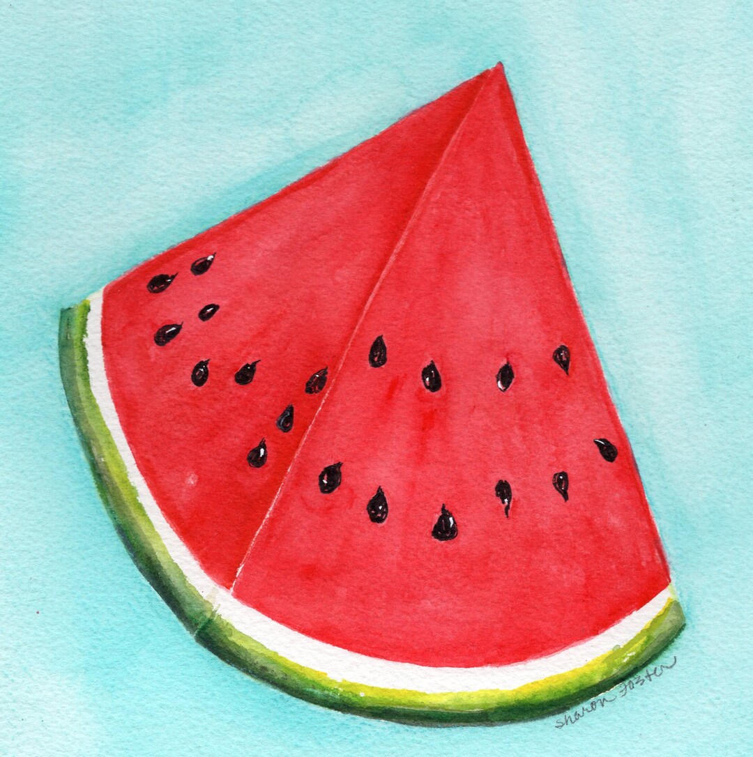 Watermelon Watercolor Painting - Original Kitchen, Art Red, Green Decor ...
