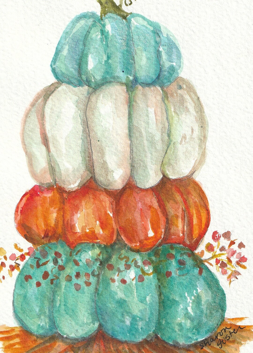 5x7 Pumpkins Stack Watercolor Painting Original - Etsy