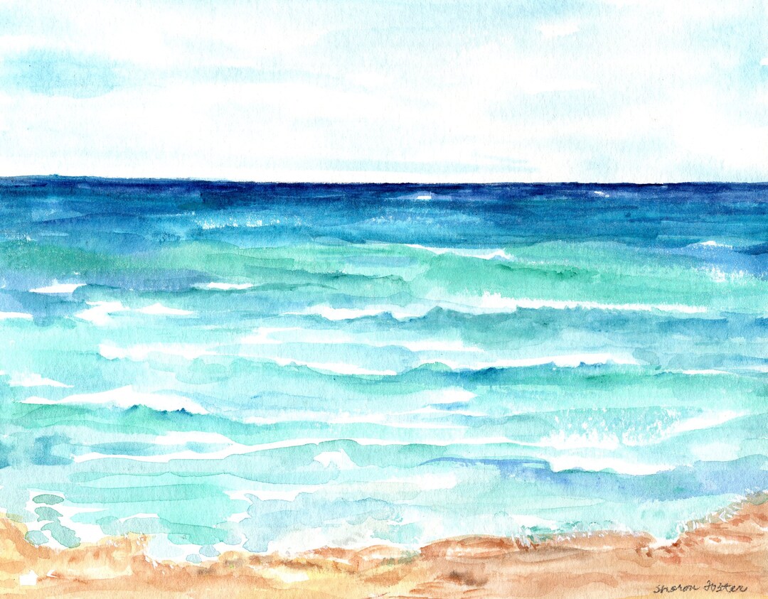 Original Coastal Watercolor Painting Beach, Minimalist Seascape 8 X 10 ...