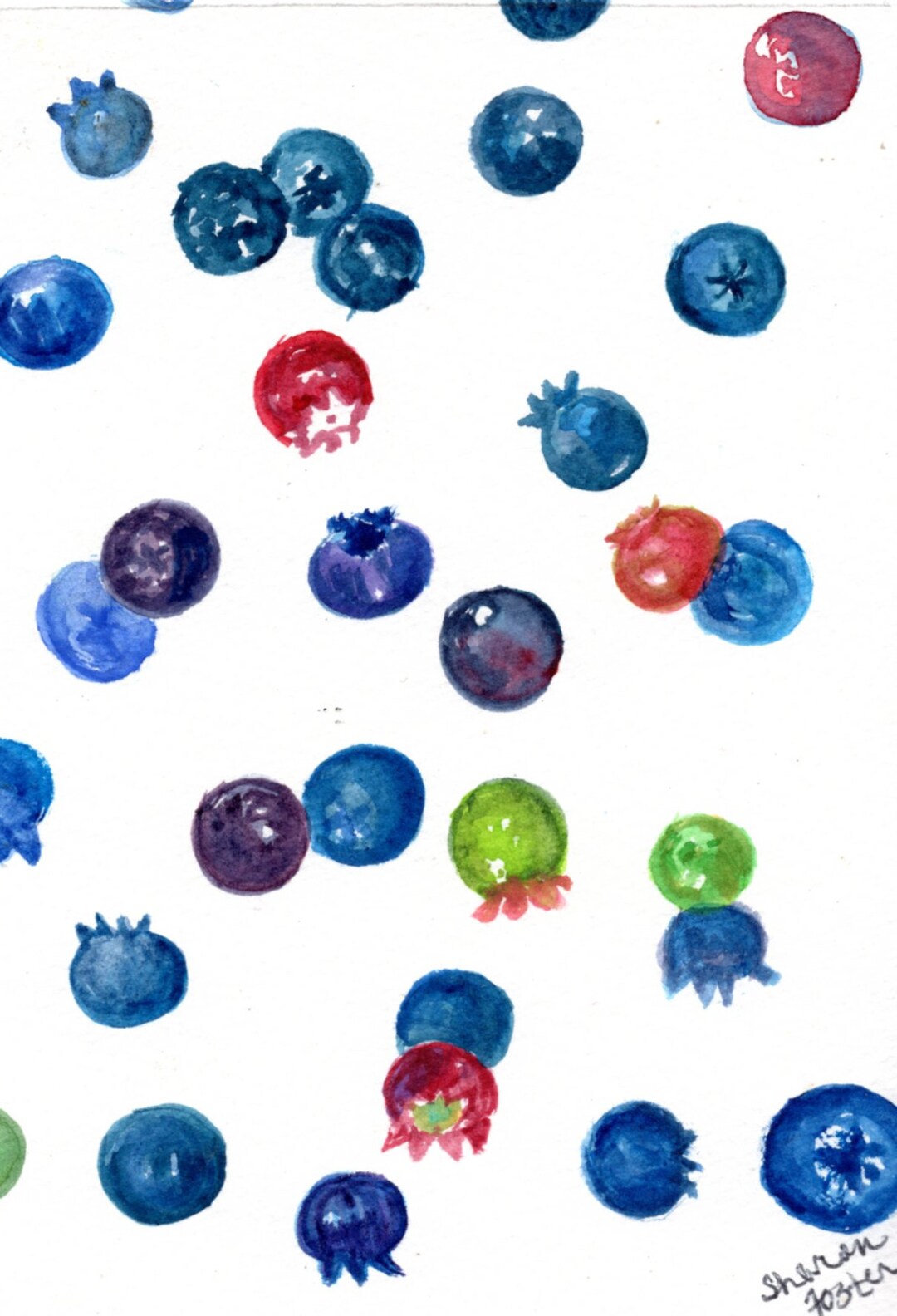 Original Blueberries Watercolor Painting | Vibrant Art for Blue Kitchen ...