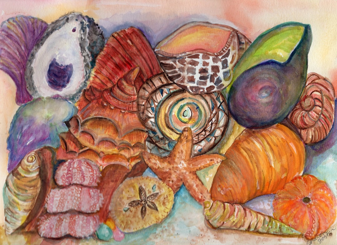 Shells Watercolor Painting Original, Seashells 9 X 12 Beach House Art ...