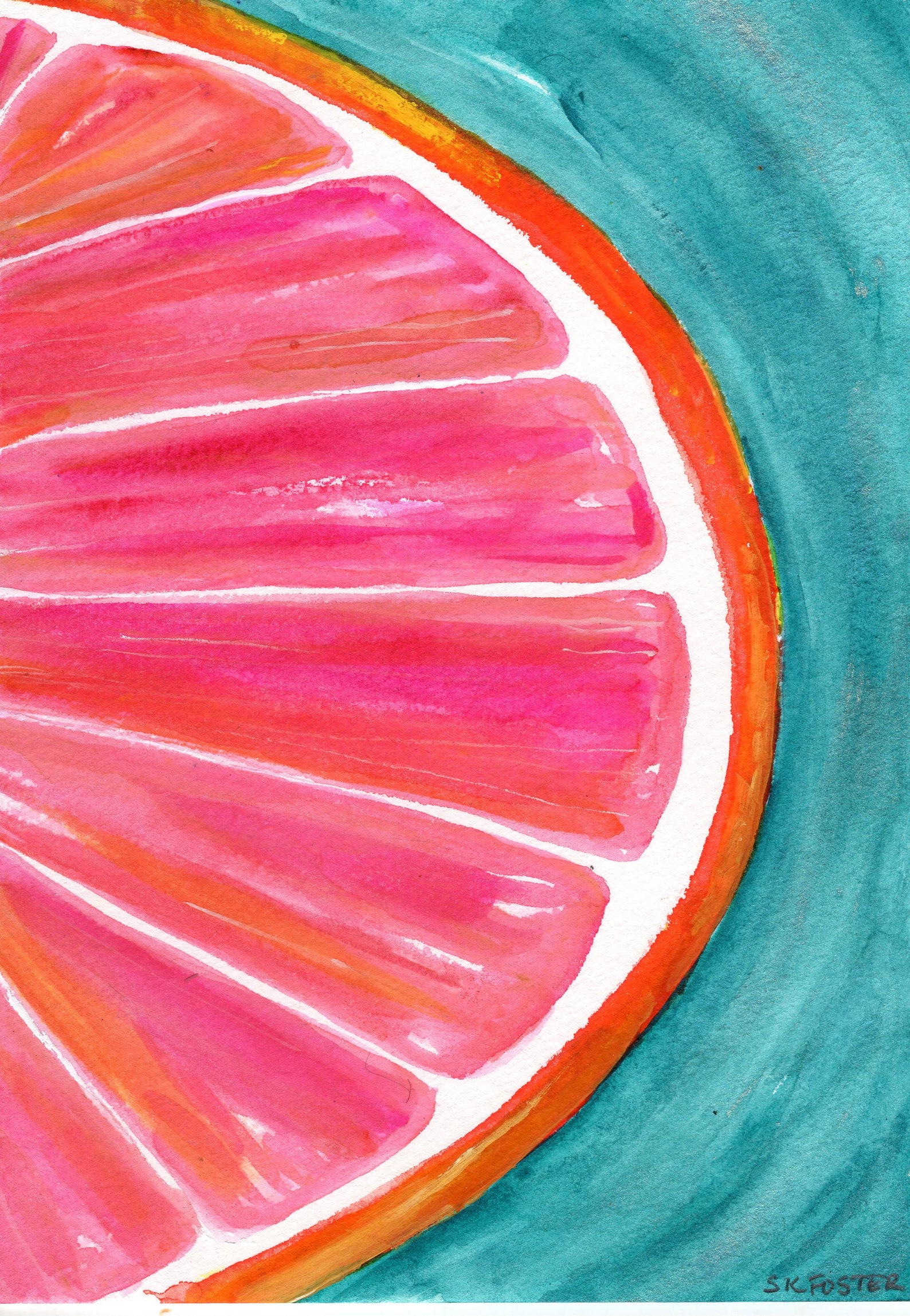 Grapefruit Watercolor Painting Original Botanical Art 5x7 Kitchen Decor ...