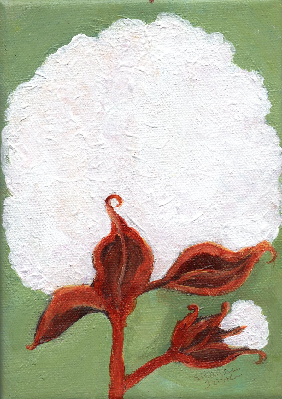 Original Cotton Boll Acrylic Painting on 5x7 Stretched Canvas ...