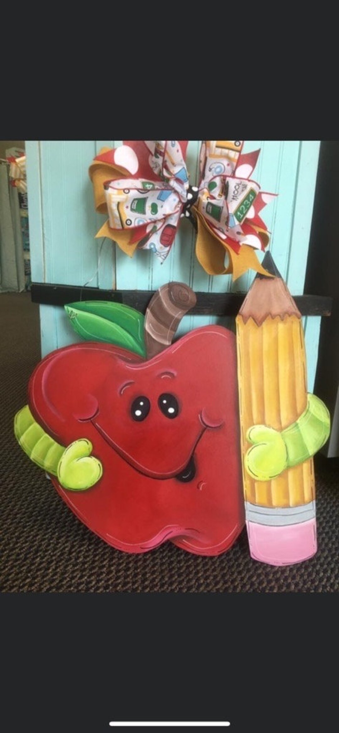 School Apple and Pencil Door Hanger - Etsy
