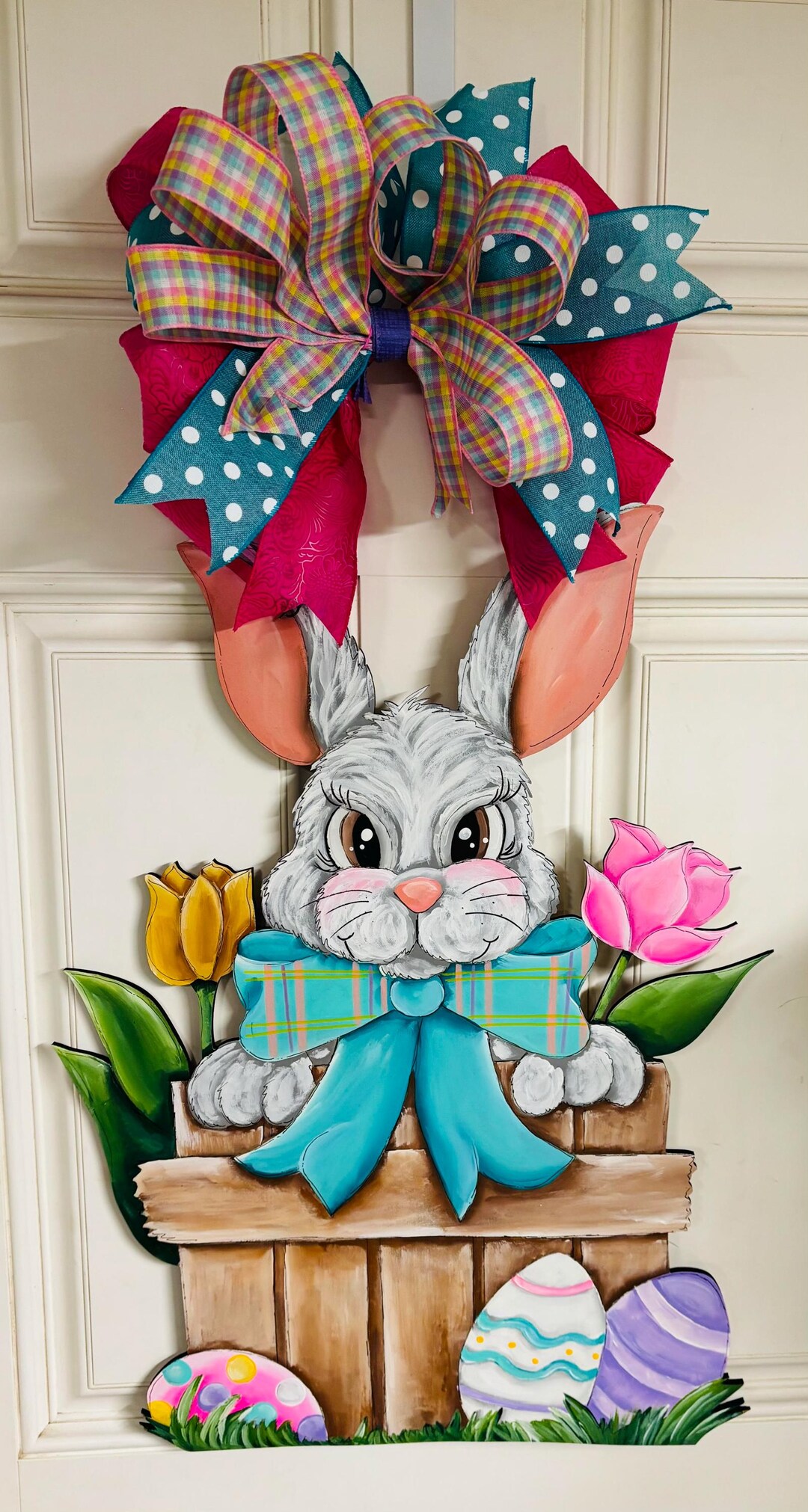 Easter-easter Bunny in Basket Door Hanger - Etsy