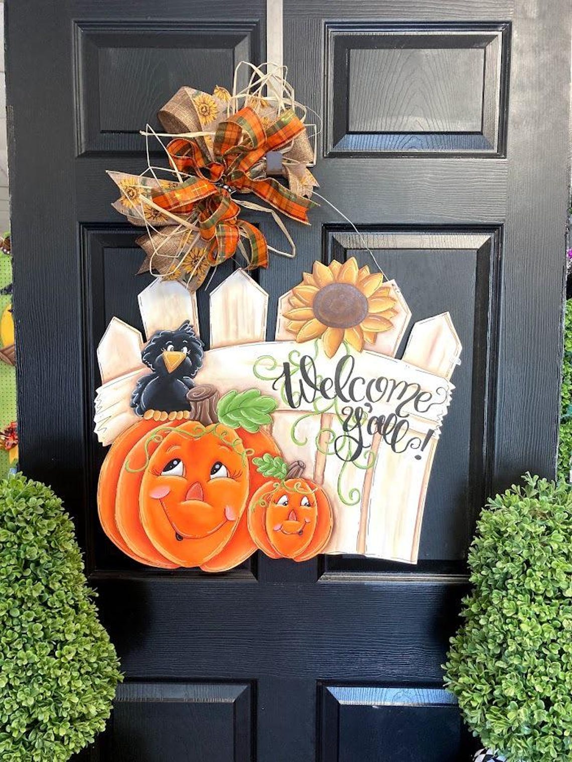 Fall-picket Fence With Crow and Pumpkins Door Hanger - Etsy