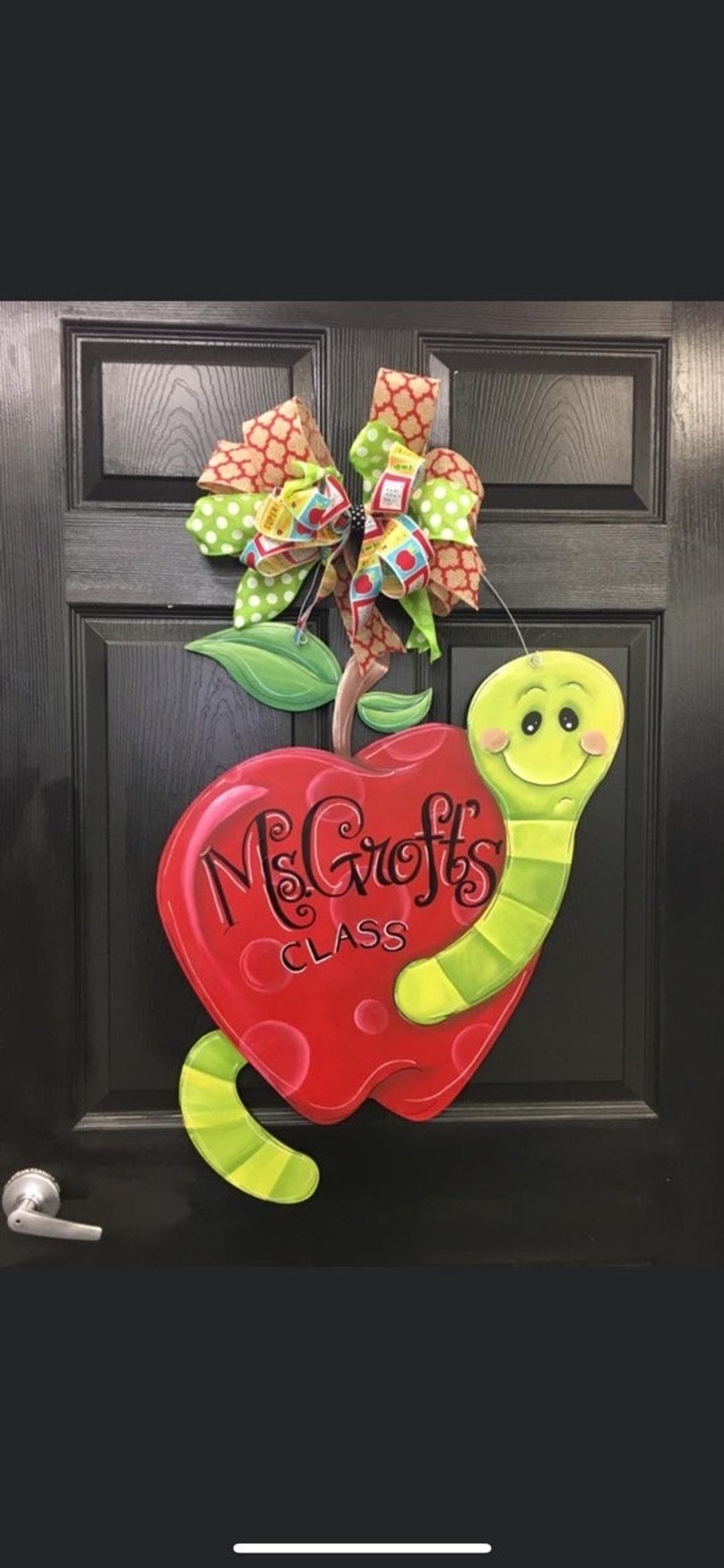 School Apple With Worm Door Hanger - Etsy
