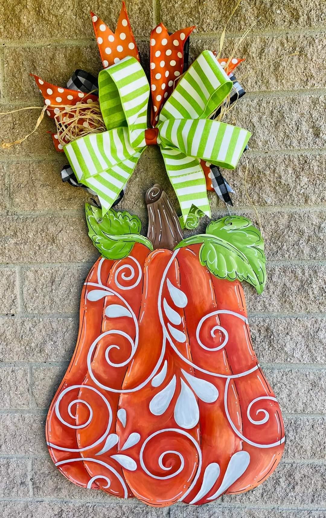 Fall-tall Pumpkin With Swirls Door Hanger - Etsy