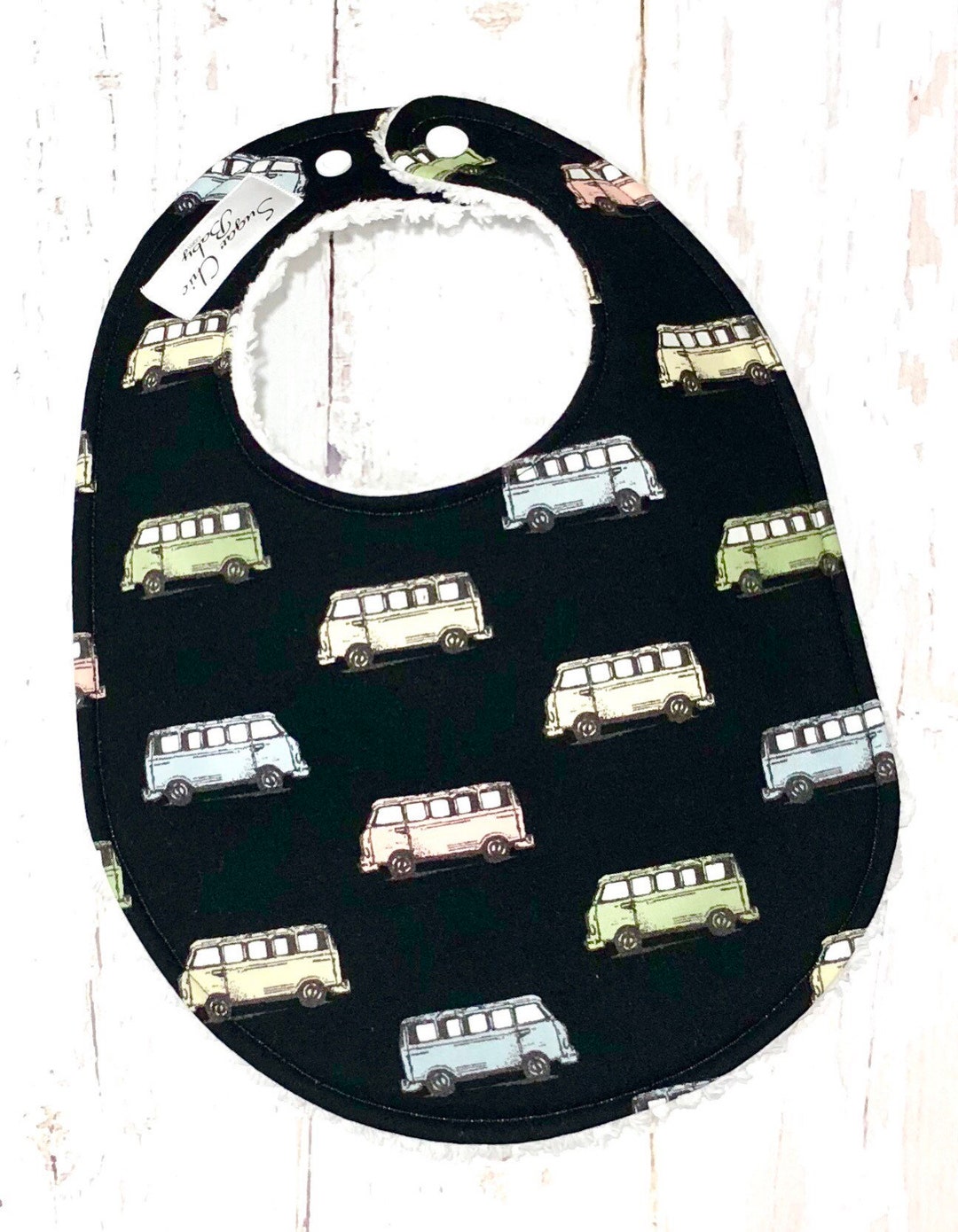Retro Camper Van Bus Baby Boy Bib Triple Layer Chenille Bus, Van Black ...