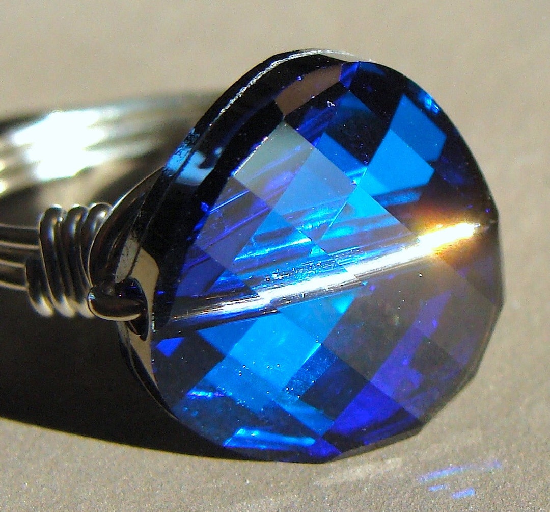18mm Crystal Twist Bermuda Blue Swarovski Crystal Cocktail Ring Wire ...