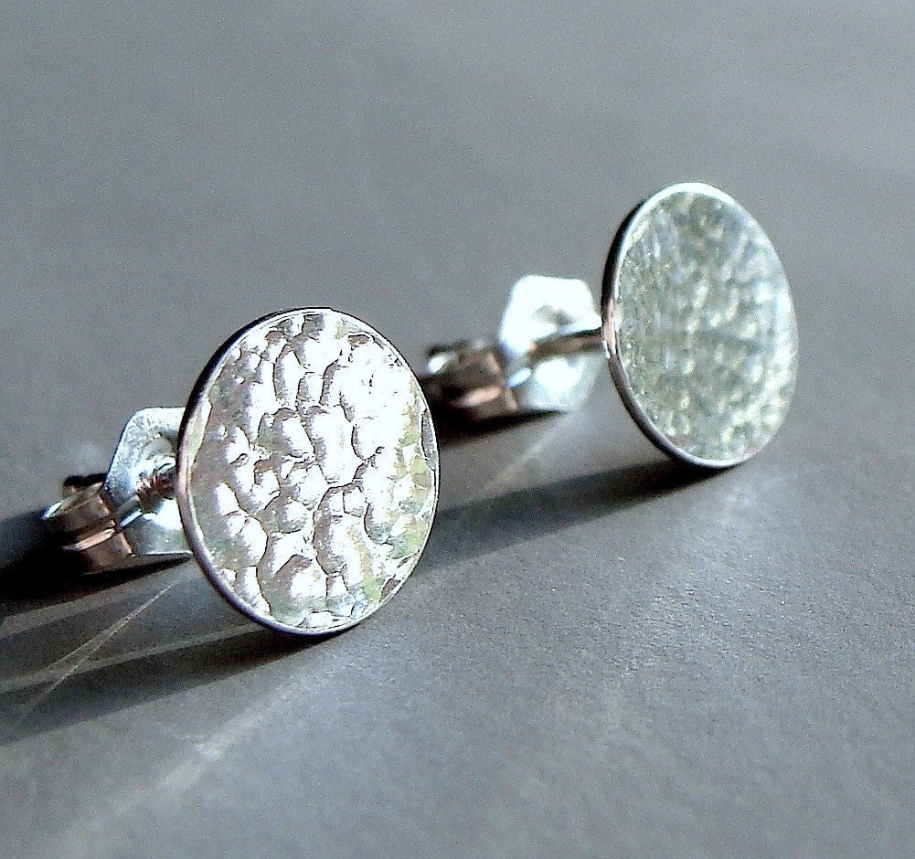 Flat Studs Flat Disc Studs Hammered Studs 8mm Disc Sterling - Etsy