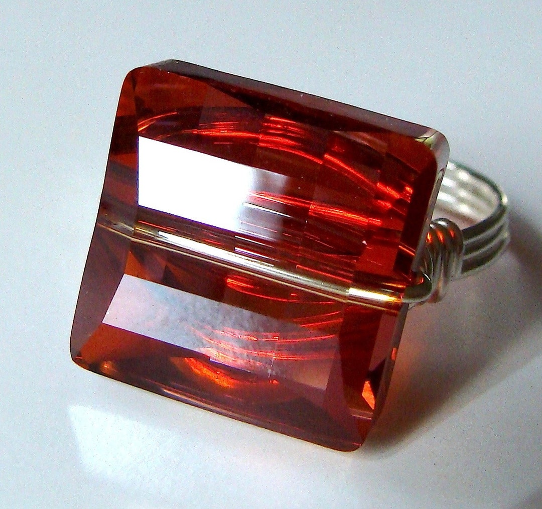 OOPS Red Crystal Ring Red Magma 14mm 10mm Swarovski Crystal and ...