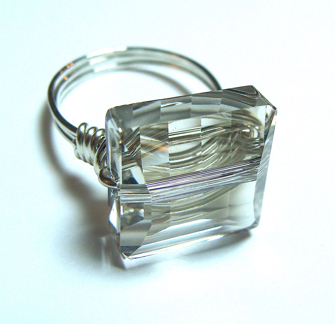 OOPS Square Crystal Silver Shade Ring 14mm Swarovski Crystal Ring ...