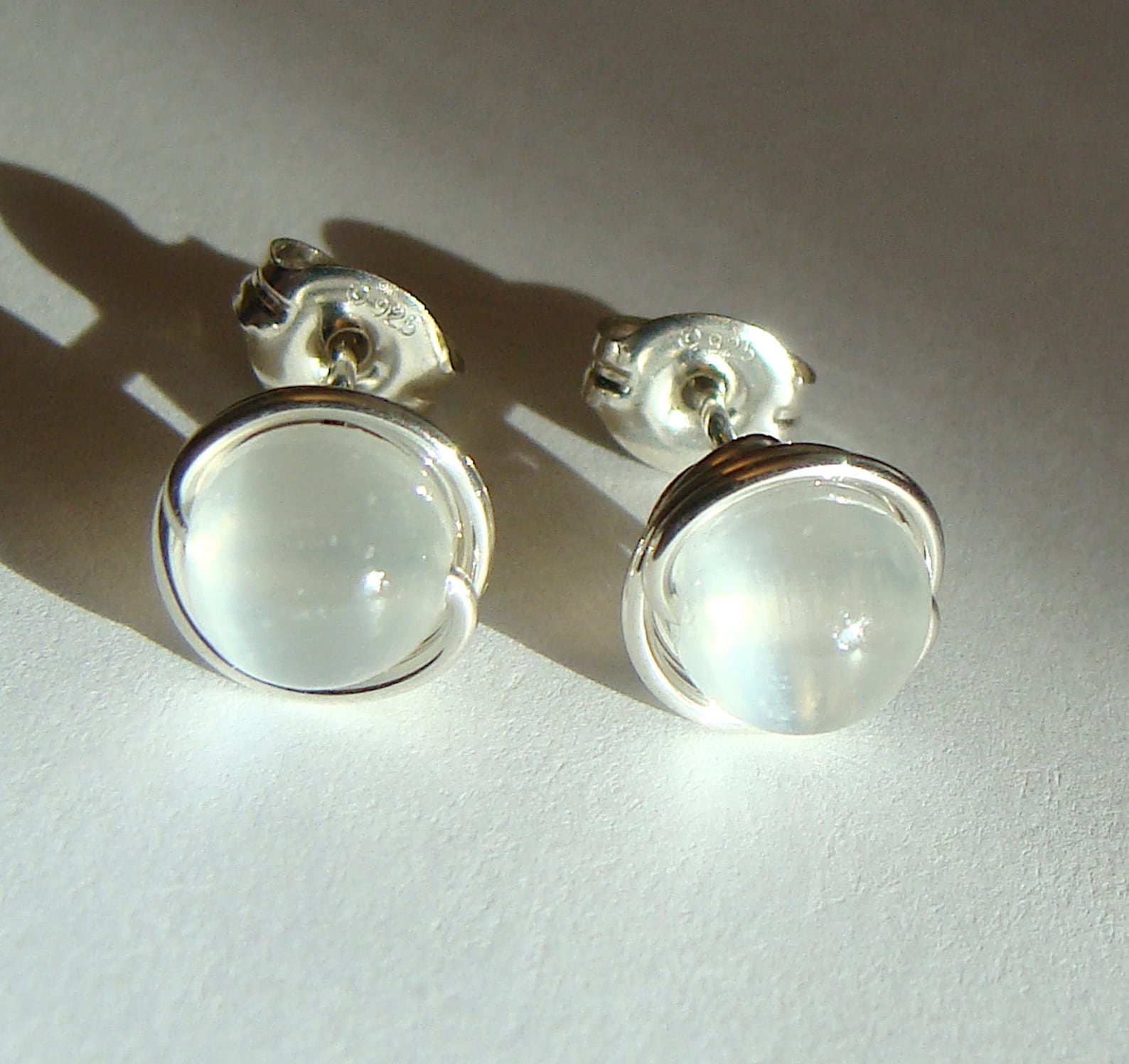 White Selenite Post Earrings 4mm 6mm 8mm Selenite Studs Wire Wrapped in ...