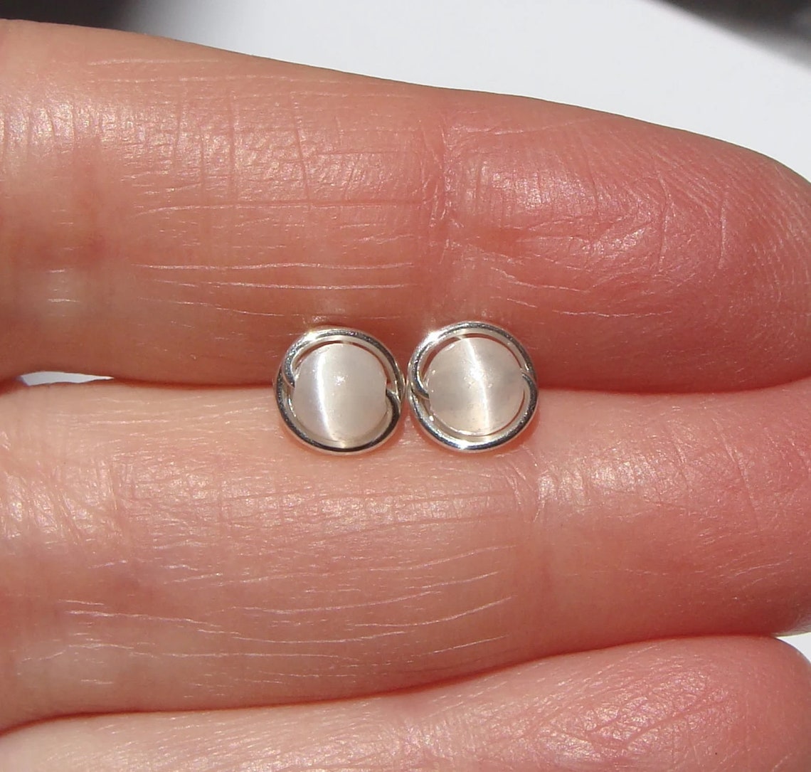 White Selenite Post Earrings 4mm 6mm 8mm Selenite Studs Wire Wrapped in ...