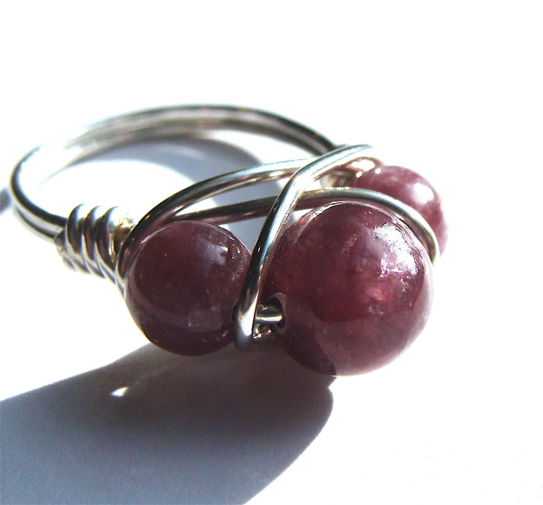 Lepidolite Ring Three Stone Ring Lepidolite Jewelry Wrapped in Sterling ...