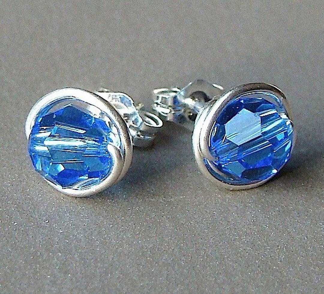 Blue Sapphire Crystal Studs 8mm Blue Sapphire Swarovski Crystal Post ...