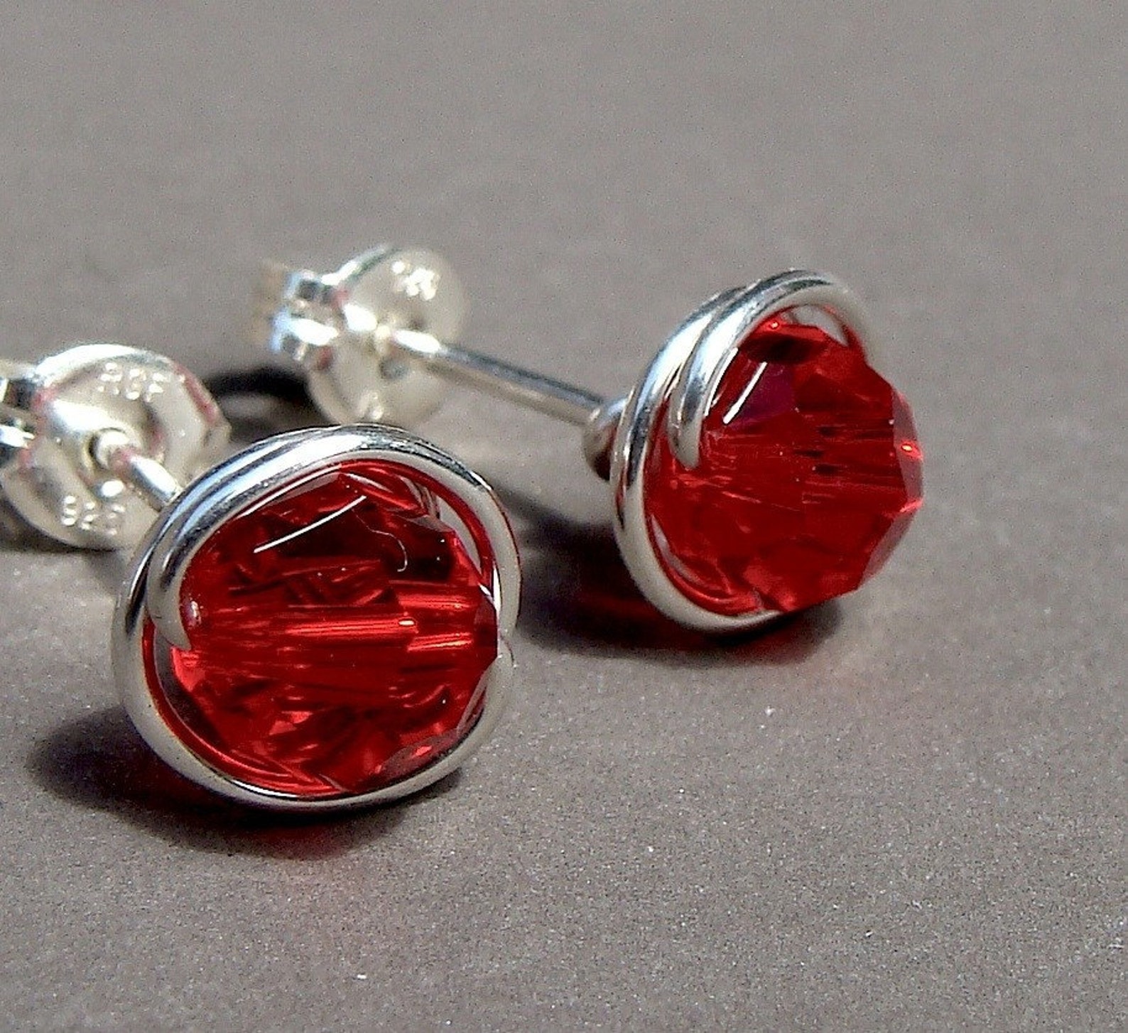 Red Studs Light Siam Studs Red Crystal Studs Swarovski Crystal | Etsy