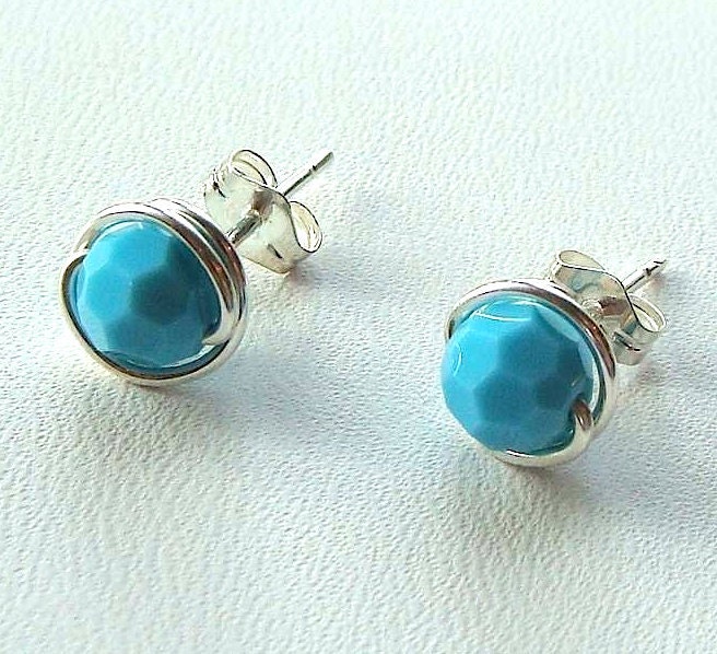 Turquoise Crystal Studs 8mm Turquoise Swarovski Crystal | Etsy