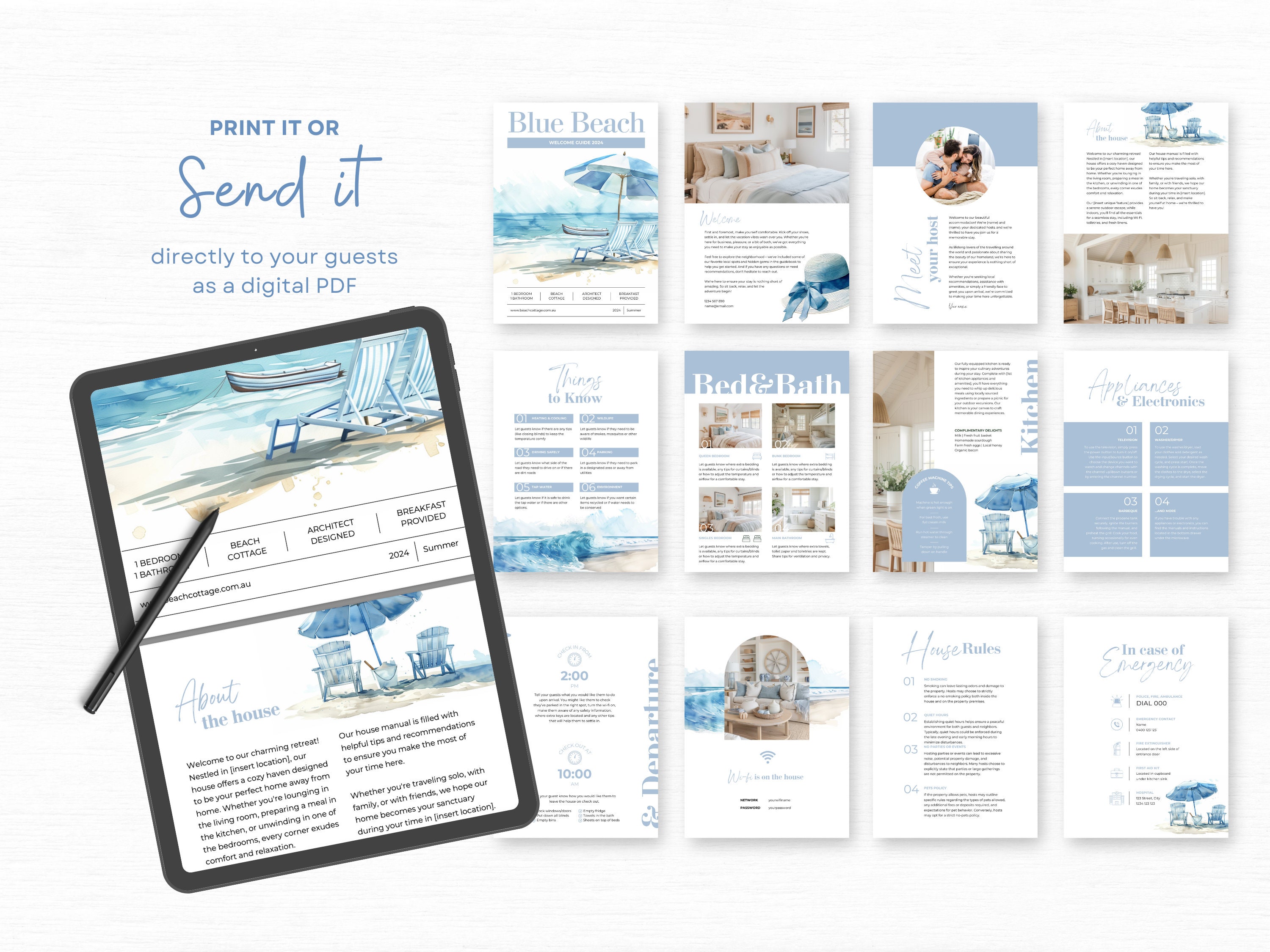 Coastal Beach House Welcome Book: Editable Canva Template (digital ...