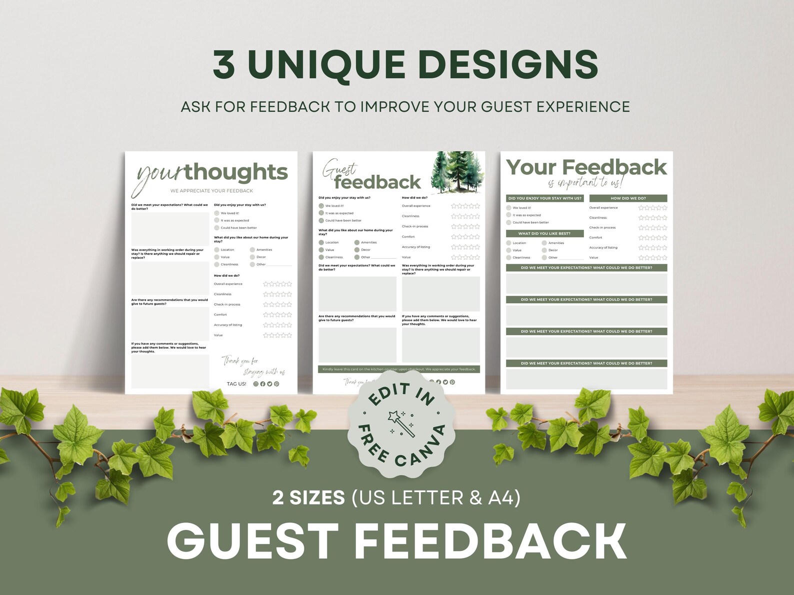 Airbnb Guest Feedback Form: Forest Cabin Design (canva Template) - Etsy