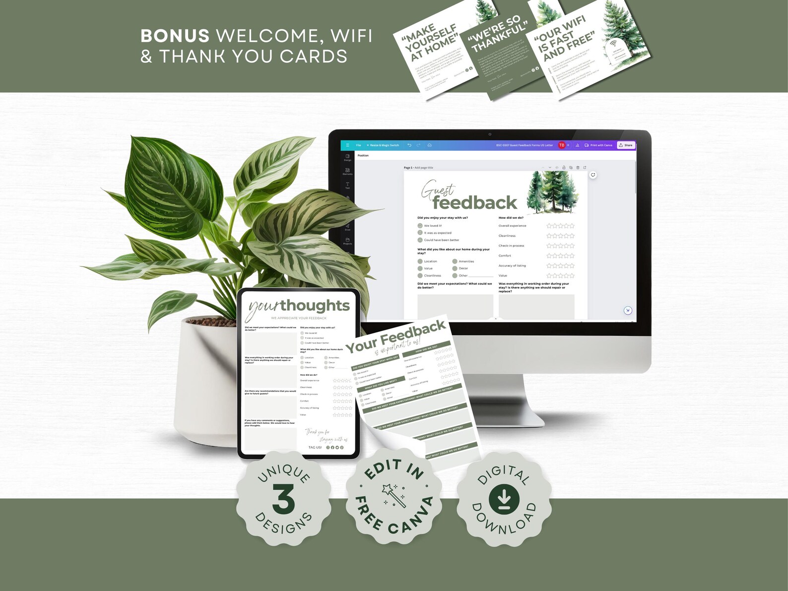 Airbnb Guest Feedback Form: Forest Cabin Design (canva Template) - Etsy