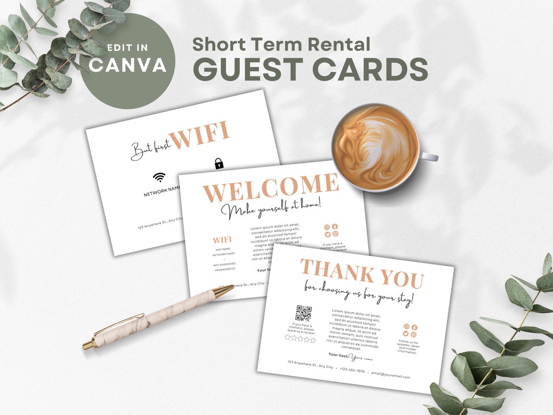 Airbnb Host Welcome Card Template: Editable Rental Guest Cards (canva ...