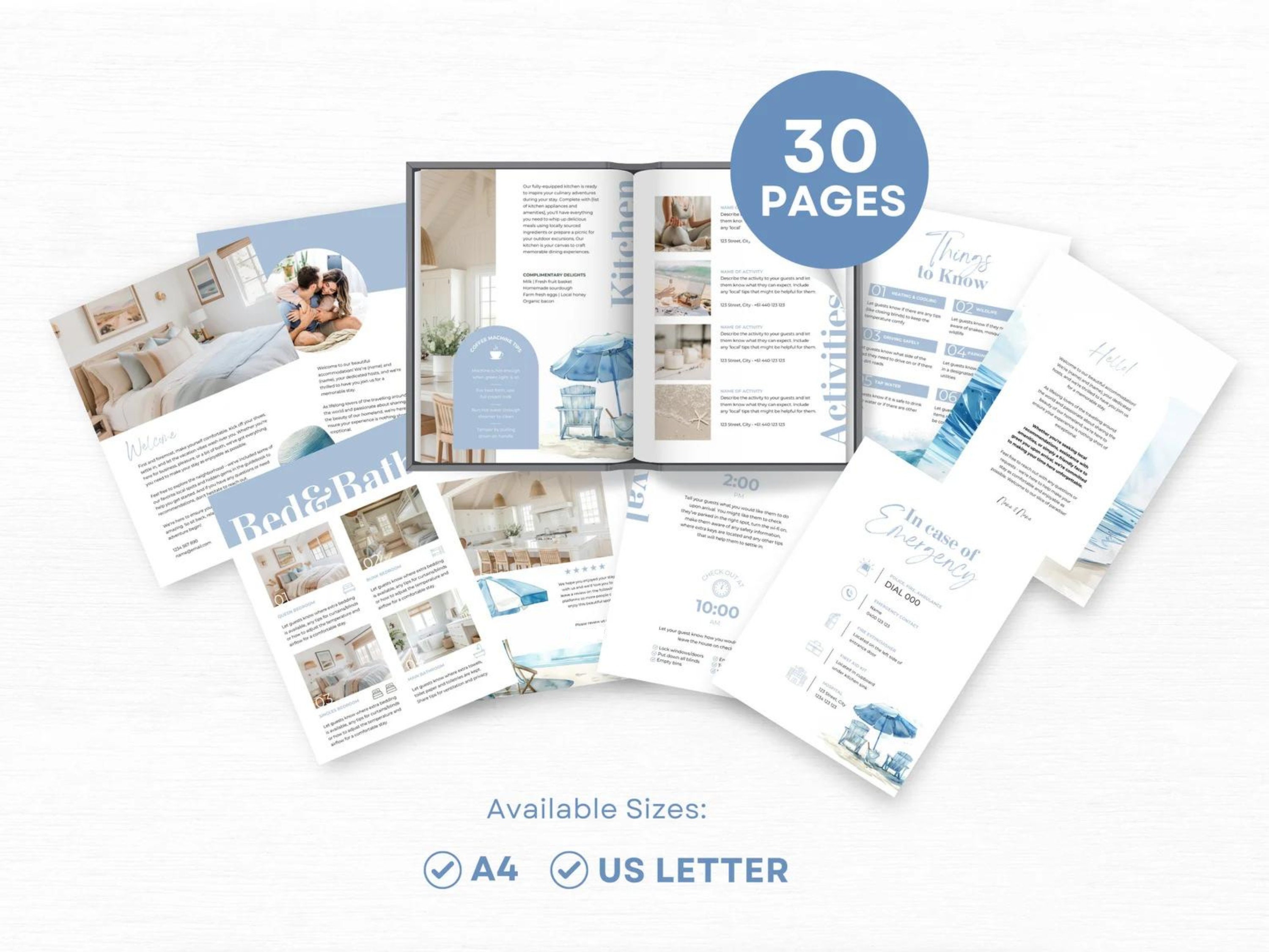 Coastal Beach House Welcome Book: Editable Canva Template (digital ...