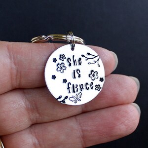 She is Fierce Hand Stamped Key Ring Message Jewelry Key Chain - Etsy