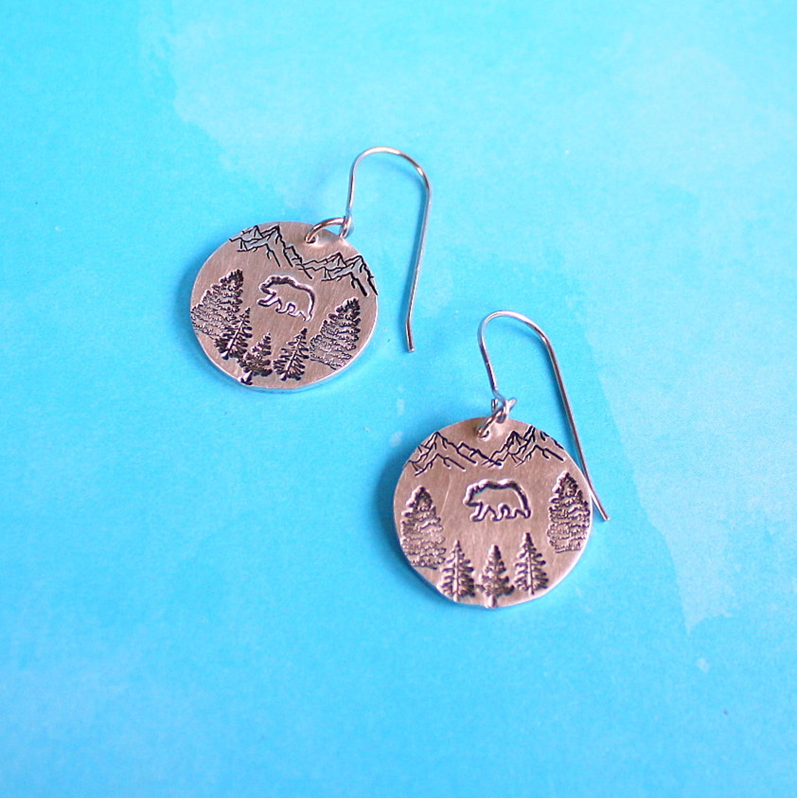 Bear Earrings Hand Stamped Jewelry Surgical Steel Ear - Etsy