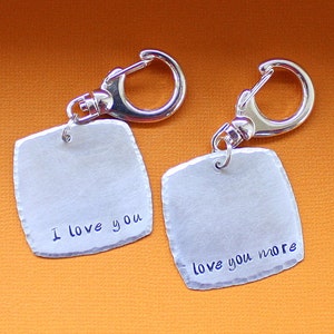 I Love You / Love You More Key Chain Pair - Personalized - Hand Stamped ...
