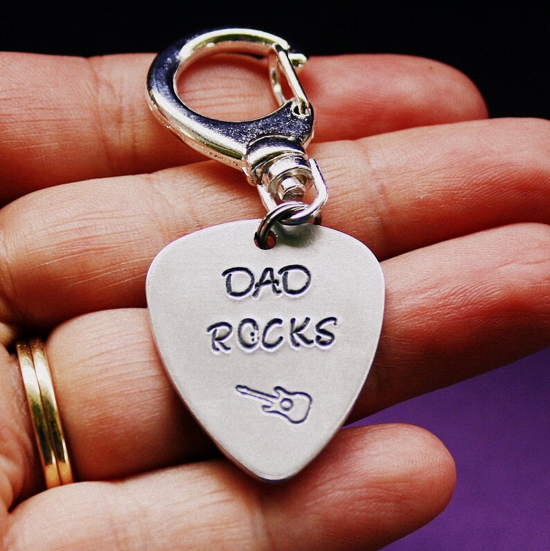 Guitar Pick Key Chain Hand Stamped Key Ring Personalized - Etsy