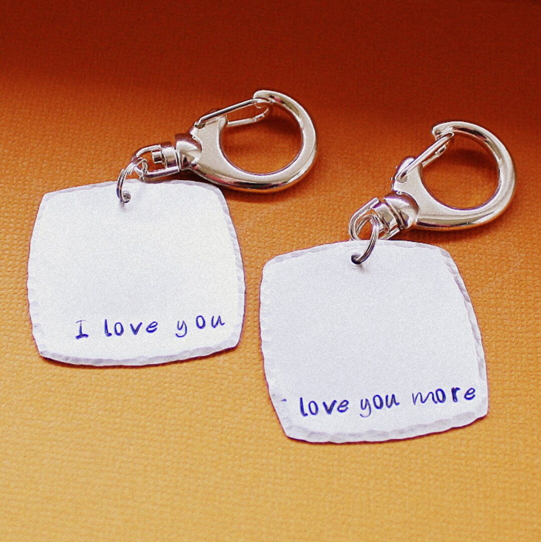 I Love You / Love You More Key Chain Pair - Personalized - Hand Stamped ...