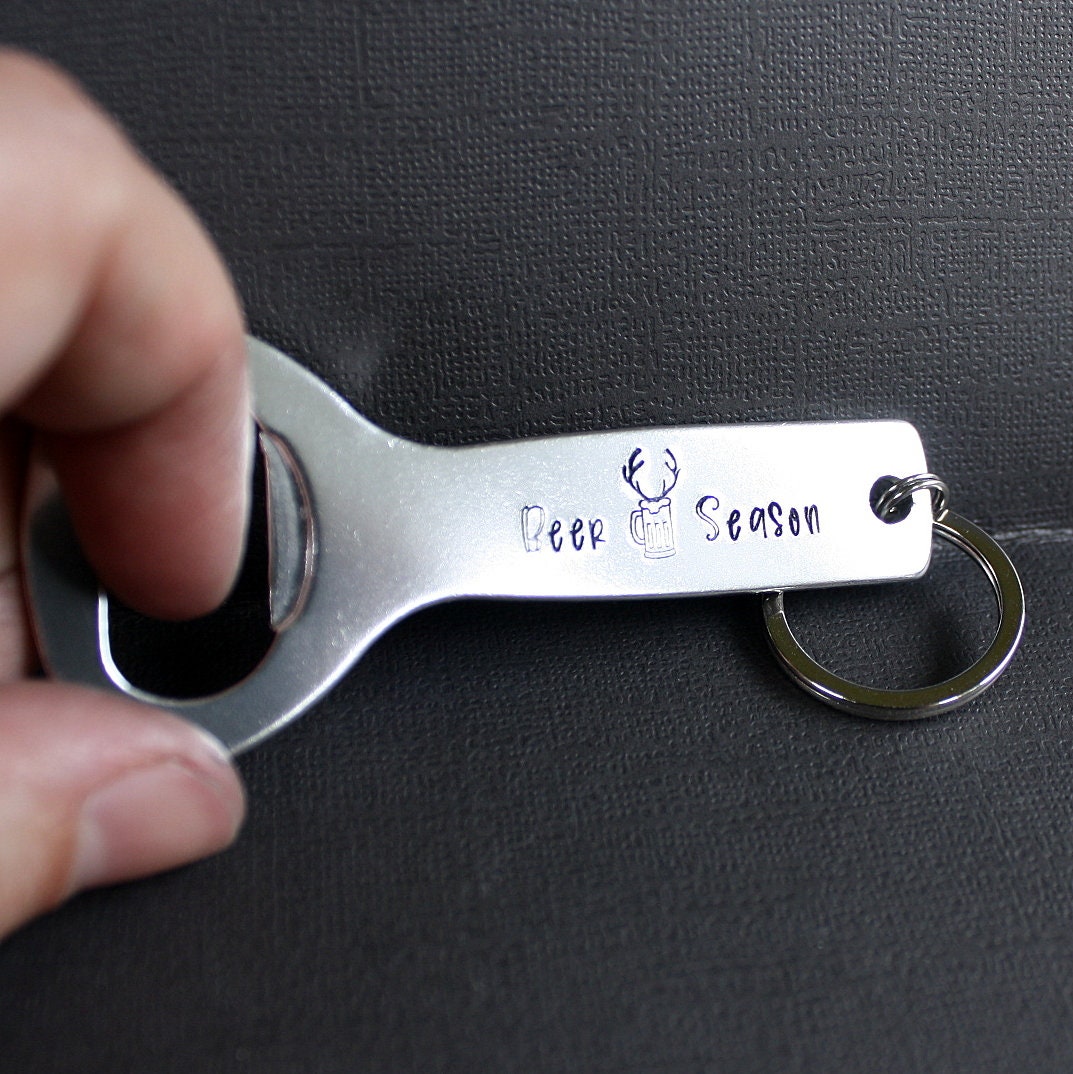 Beer Season Bottle Opener Key Ring Hand Stamped Accessories | Etsy