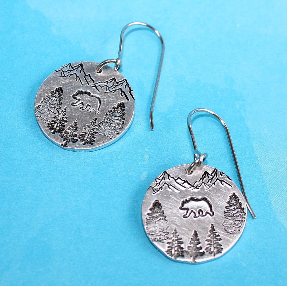 Bear Earrings Hand Stamped Jewelry Surgical Steel Ear - Etsy
