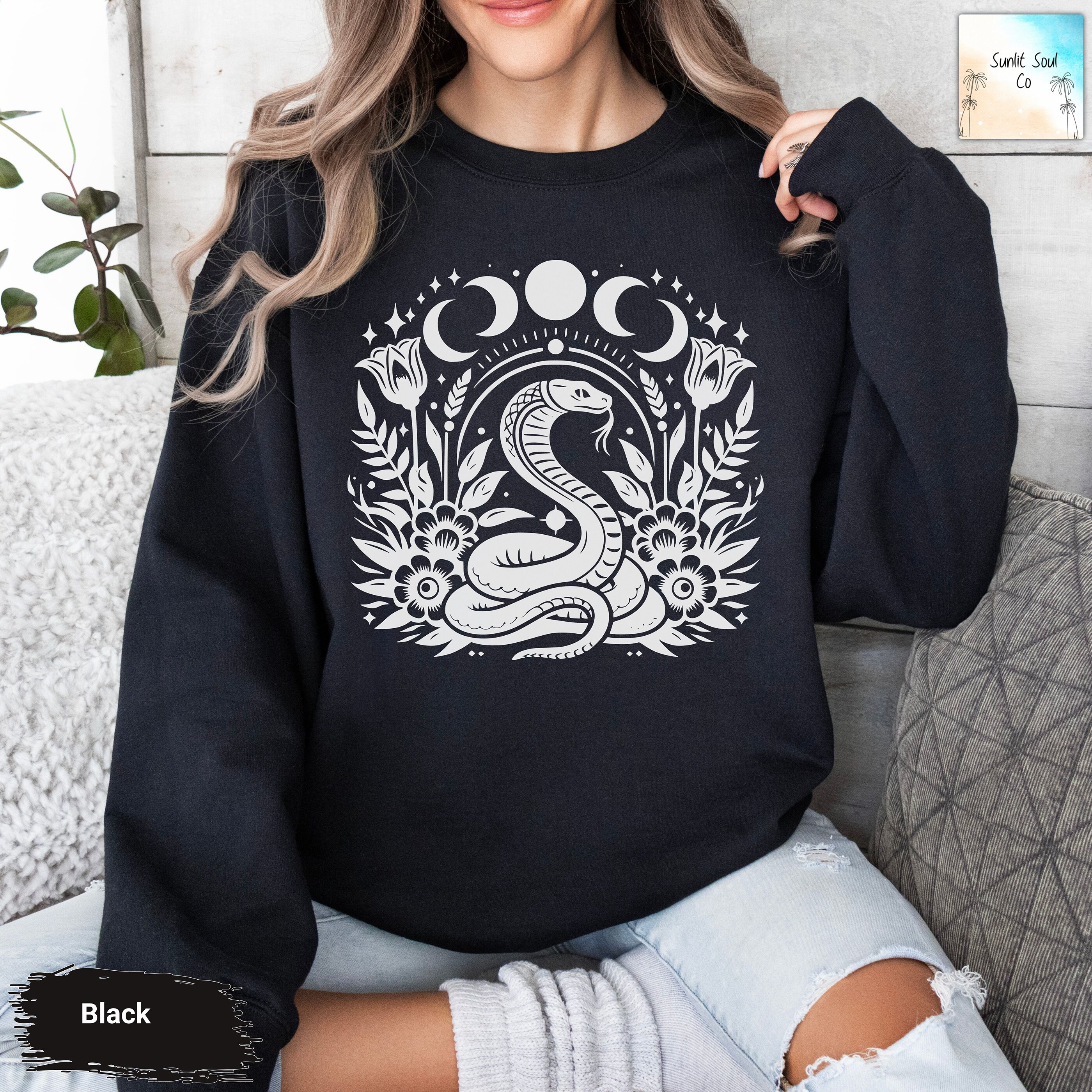 Snake Sweatshirt Halloween Sweater Boho Mystical Cute Snake Mom ...