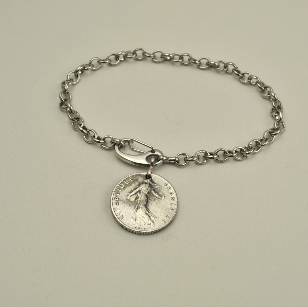 France Coin Bracelet 1977 the Sower Coin Silver Tone Coin - Etsy