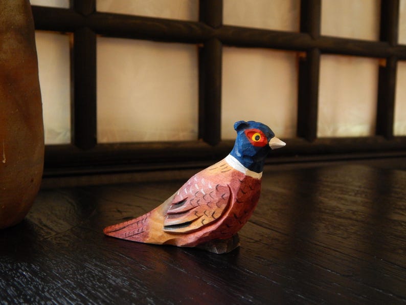 Hand-carved Wooden Pheasant Figurine – Rustic Home Decor, Christmas ...