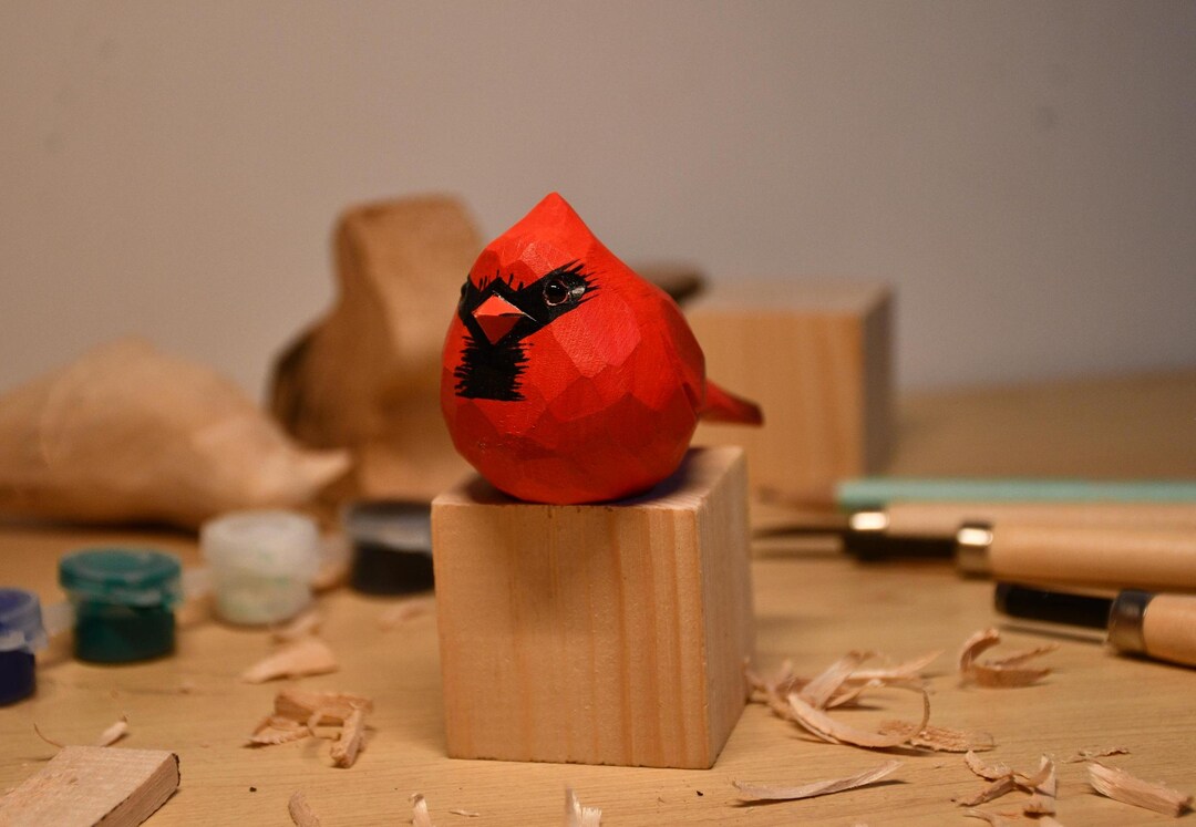 Hand-carved Wooden Northern Cardinal Figurine – Rustic Home Decor, Bird ...