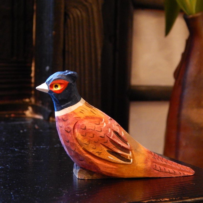 Hand-carved Wooden Pheasant Figurine: Rustic Home Decor Christmas ...