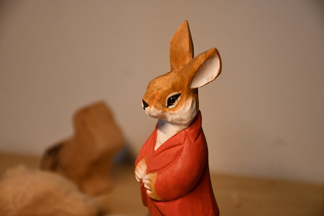 Hand-carved Wooden Rabbit Figurine – Rustic Home Decor, Easter Gift ...