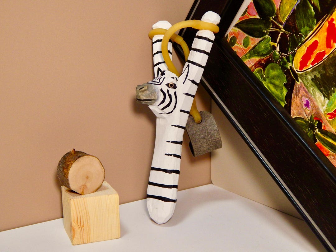 Hand-carved Wooden Zebra Slingshot Handmade Home Decor, Rustic Wall ...