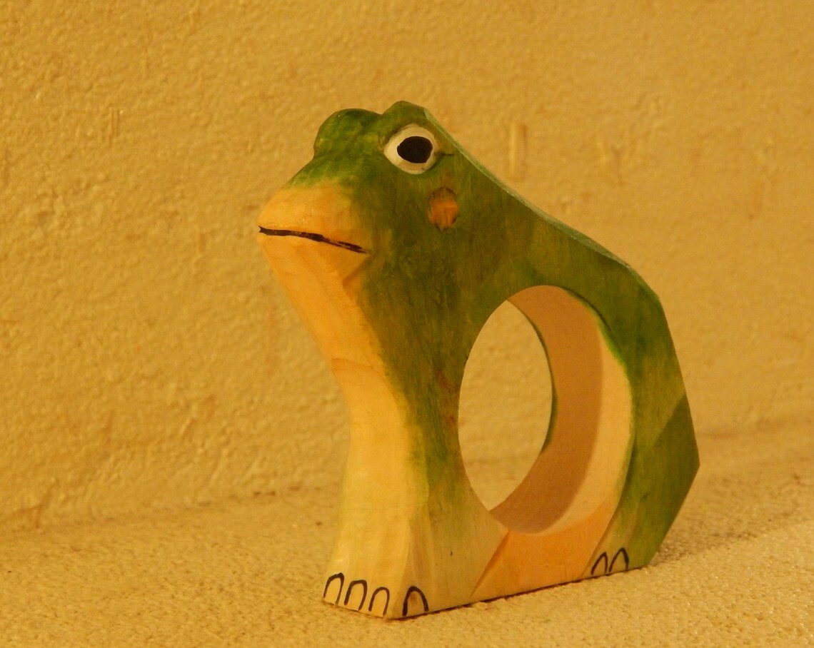Hand-carved Wooden Frog Napkin Ring Handmade Home Decor, Rustic Table ...