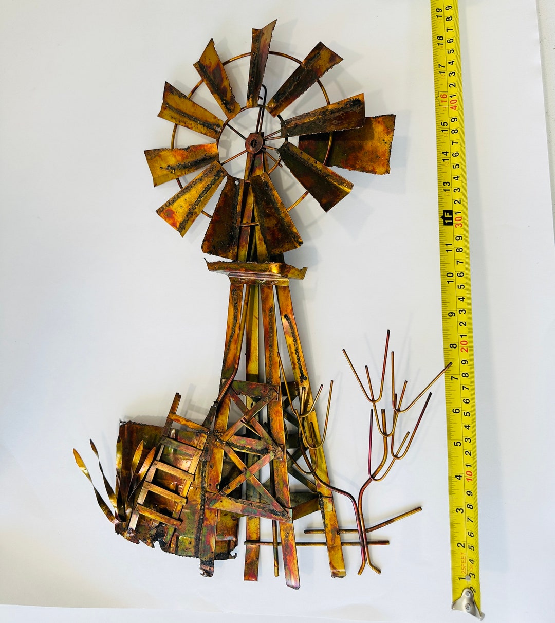 Vintage Copper Windmill Farm Scene Wall Decor Curtis Jere Rustic Metal ...