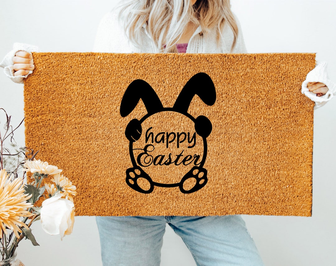 Happy Easter Door Mat, Easter Bunny Doormat, Flocked Coir Outdoor ...