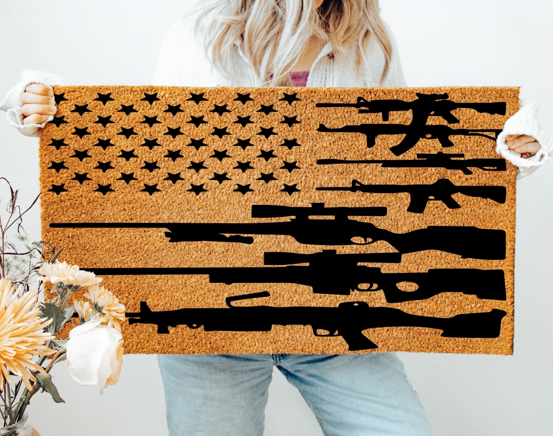Patriotic Doormat, Gun Doormat, Rifle Doormat, Flocked Coir Outdoor ...